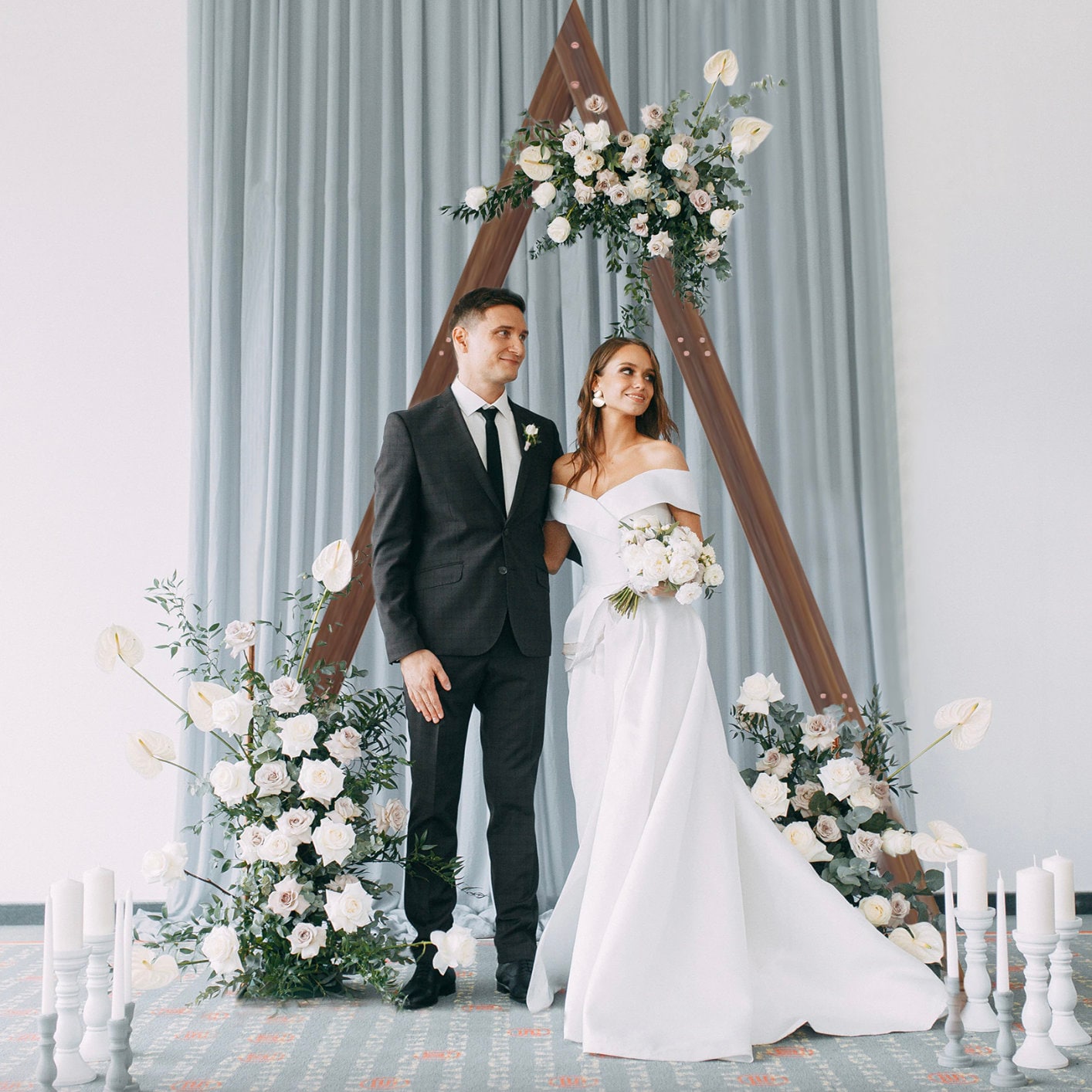 10 FT. Triangle Wooden Wedding Arch Backdrop - ELAN BAZAAR