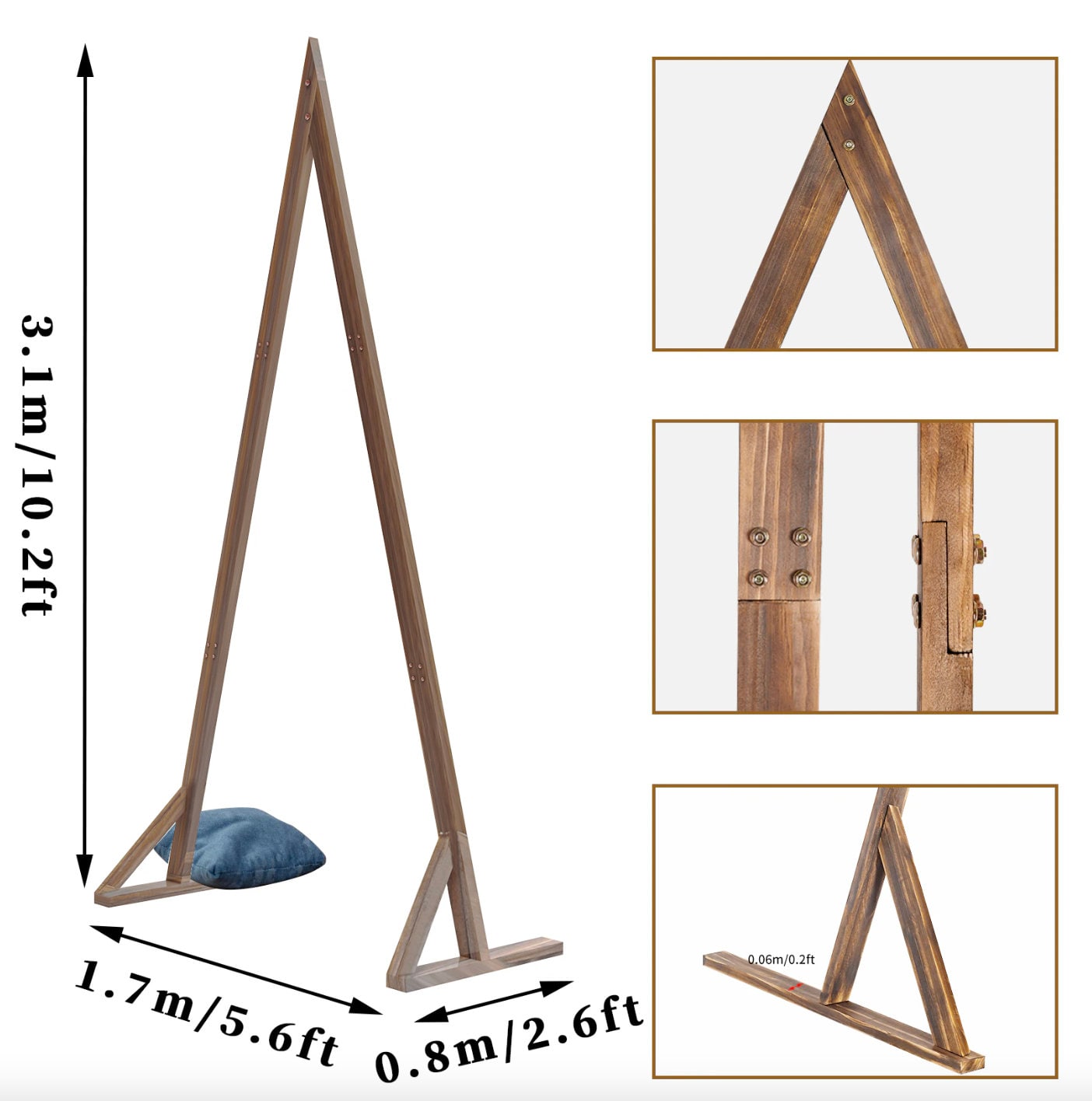 10 FT. Triangle Wooden Wedding Arch Backdrop - ELAN BAZAAR